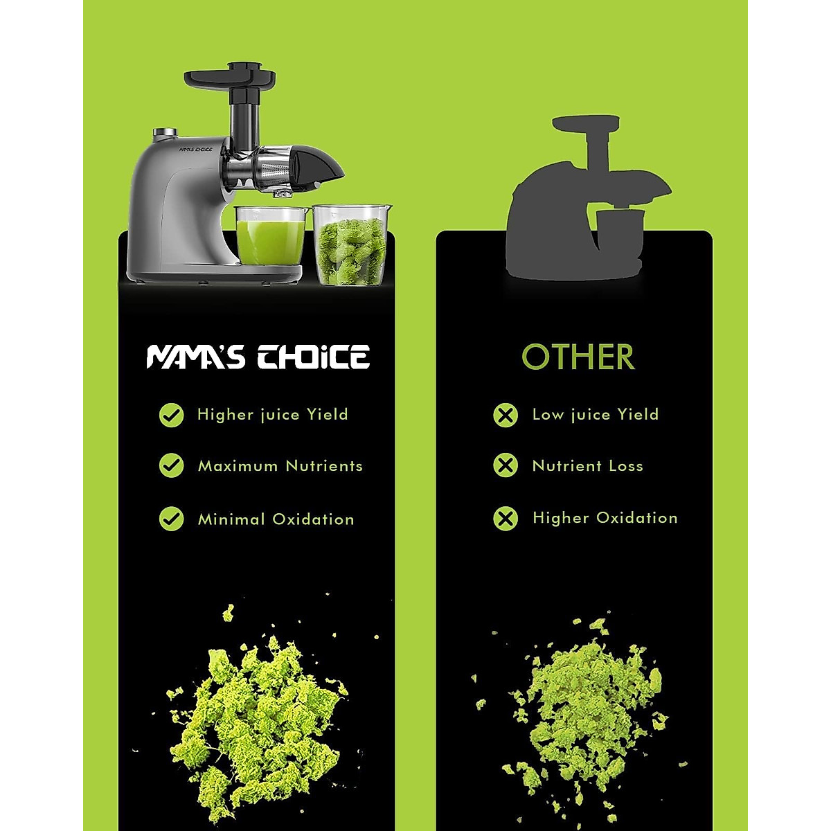 Efficient Masticating Juicer, Easy-to-Clean Cold Press Machine with Reverse Function, High Yield, BPA-free, Enjoy Fast Juice Experience for Nutrient-Rich Fruits & Veggies, Green