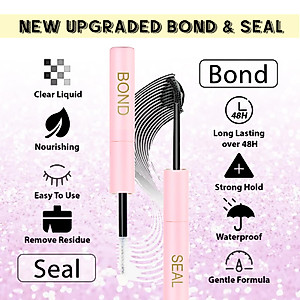 Lash Bond and Seal Cluster Lash Glue for Lash Clusters Super Strong Hold 48 Hours Long Lasting Bond and Seal Lash Glue Waterproof Latex-Free Black Eyelash Glue + Sealant by Mereton (Pink Bottle)