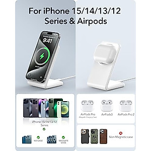 2 Pack Meifigno for MagSafe Charger Stand with [20W USB C Charger Block & USB C Cable x2], Fast Charging Magnetic Wireless Charger for iPhone 15 14 13 12 Pro Max/Pro/Plus/Mini, AirPods 3/Pro, White