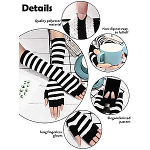 SATINIOR 4 Pairs Winter Long Fingerless Gloves Elbow Length Gloves Arm Warmer for Women (Black, Light Grey, Black White Stripe, Black Dark Grey Stripe, 11.8 Inch)