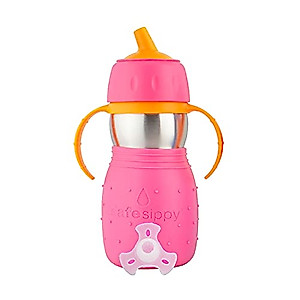 Kid Basix Safe Sippy, Stainless Steel Cup for Babies/Toddlers, Round Spout, Dishwasher Safe, BPA Free, 11 OZ. Travel/School/Play Pink