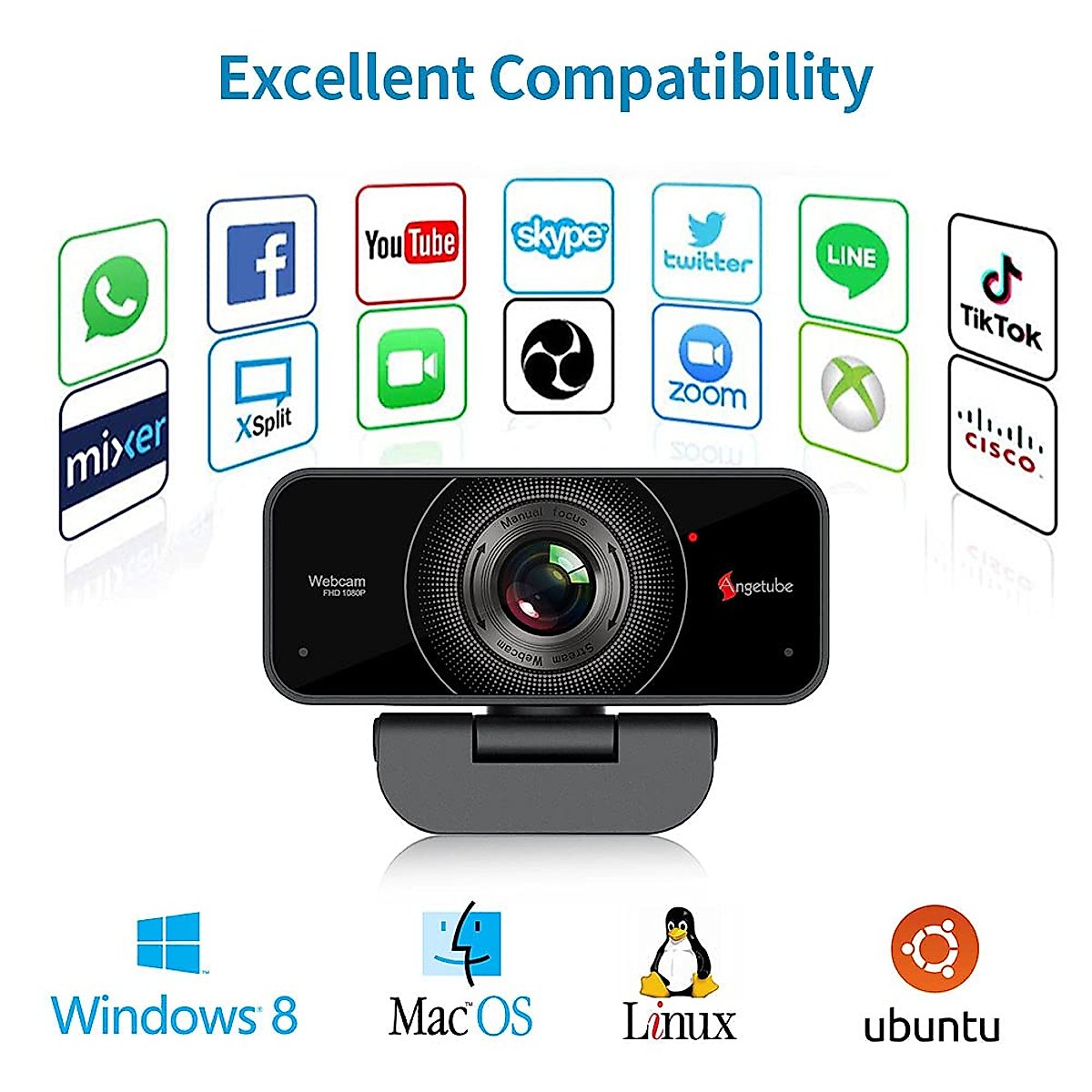 Angetube 1080P Webcam with Microphone - USB Computer Camera for Laptop/Desktop/Mac - HD PC Web Cam for Zoom/Skype/Teams/Xbox, Streaming | Video Conferencing | Calling