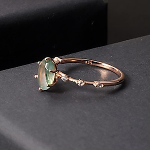 Gem's Beauty Valentine's Day Gifts Green Moss Agate Jewelry Natural Moss Agate Engagement Rose Gold Rings in 925 Sterling Silver for Women Wedding Moss Agate Ring(Size8)