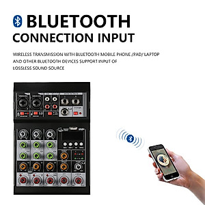 Aibedo Audio Mixer 4 Channel Mini Audio Mixer DJ controller Mini Family KTV karaoke mixer USB/BT Effects Interface Mixer F4A