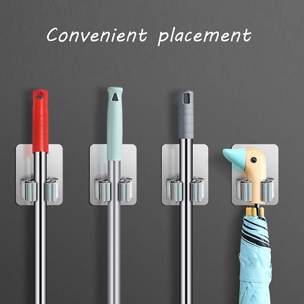 Yamto Broom Mop Stainless Wall Mount Holder Self Adhesive Tape, Brush Broom Gripper Holds, Storage Racks & Organization for Your Home, Kitchen Pan, Garage Bathroom Garden Tool Rack No Drilling 2 Pack