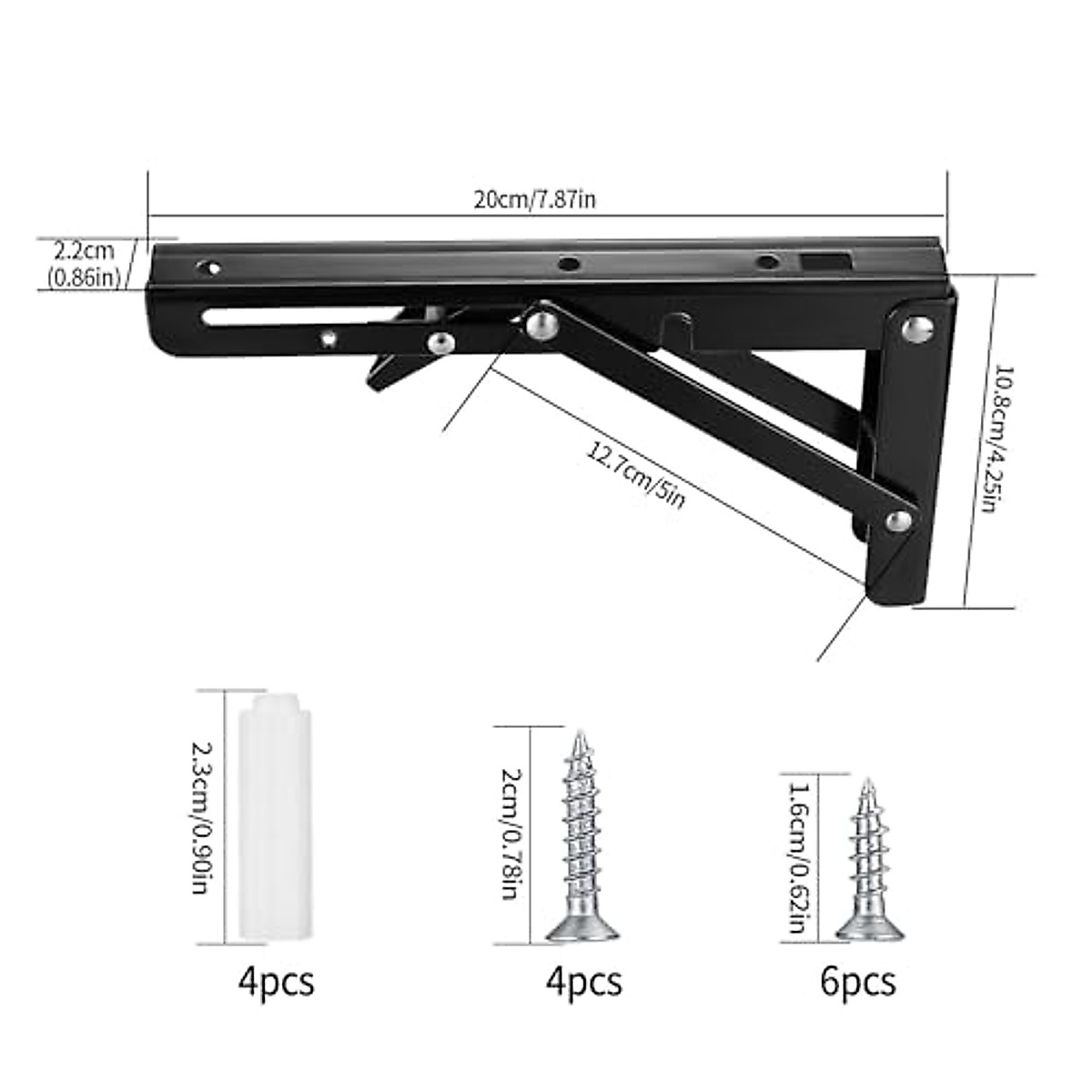 Foldable Activity Bracket Triangle Bracket L-Shelf Shelf Bracket Workbench Wall Mounted Bracket Space Saving (8 inch * 2 Pieces Black)