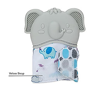 Nuby Happy Hands Silicone Teething Mitten: 3M+, Elephant, Gray (80729)