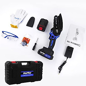 Mini Chainsaw Cordless 4-Inch One-Hand Electric Small Chain Saw, 2 Pack 1500mAh Batteries, Brushless Motor, Safe Lock, Rotating Baffle, Goggles, Storage Case for Garden Trimming Wood Cutting