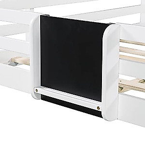 Harper & Bright Designs Full Loft Bed with Slide, Wood Low Loft Bed with Chalkboard, Ladder, Guardrail, Kids Loft Bed Frame for Boys & Girls (Full, White)