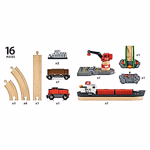 BRIO World - 33061 Cargo Harbor Set | 16-Piece Train Set with Accessories Wooden Tracks | Ideal Gift for Kids Aged 3+ | Certified Sustainable Materials