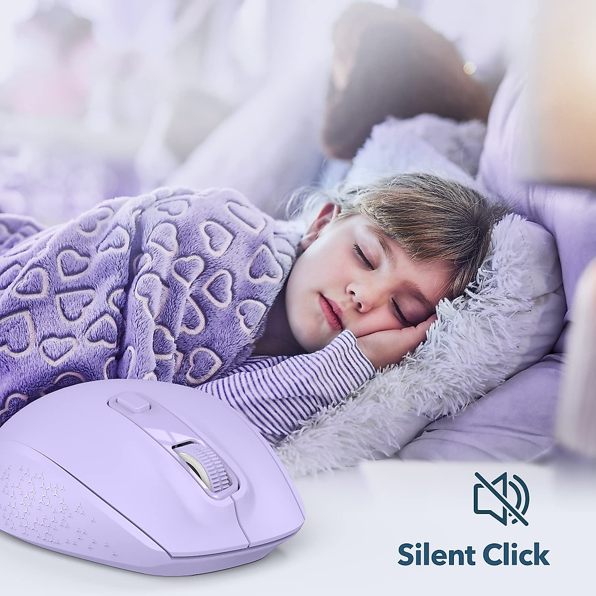 WisFox Bluetooth Mouse, Silent Wireless Mouse Come with 2 Modes (Bluetooth 3.0/5.0 + USB), Multi-Device Portable Cordless Mouse for Laptop, iPad, MacOS, PC, Windows, Android (Purple)