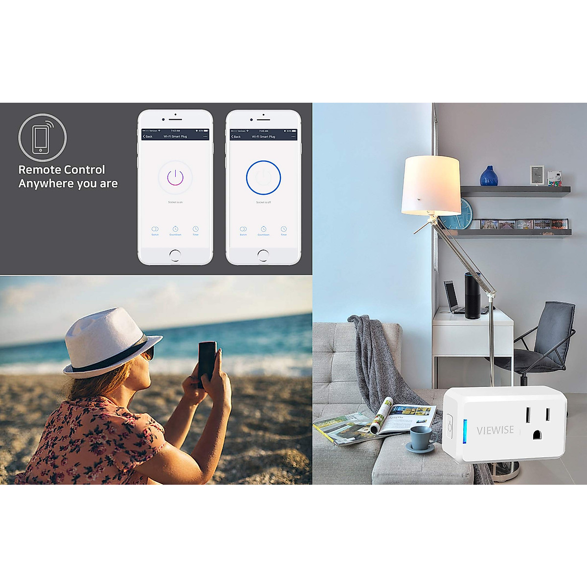 VIEWISE Smart Plug Mini, Wi-Fi Switch Outlet Socket, No Hub Required, Works with Alexa, Control Your Devices from Anywhere, Mini Size, Amazon Echo Voice Control (1 Pack)