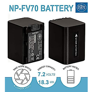 BM 2 NP-FV70 Batteries & Dual Charger for Sony FDR-AX700, PXW-Z90V, HXR-NX80, HDR-CX455 HDR-CX675, CX330, CX900, PJ340, PJ540, PJ670B, PJ810, FDR-AX33, FDR-AX53, FDR-AX100, NEX-VG10, VG20, VG30 VG900