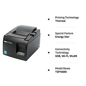 Star Micronics TSP143IIIW TSP100III Wi-Fi (WLAN) Thermal Receipt Printer with Wireless Access Point - USB, WiFi Connectivity, 250mm/sec Print Speed, 203 dpi, Auto-Cutter, Dark Gray - YKGAV