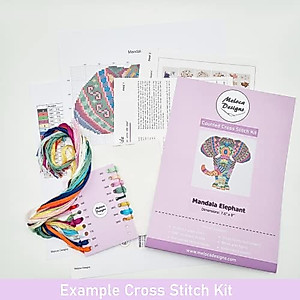 Meloca Designs Mandala Cat Counted Cross Stitch Kit with 14 Count Aida Fabric, Thread, Needle and Instructions
