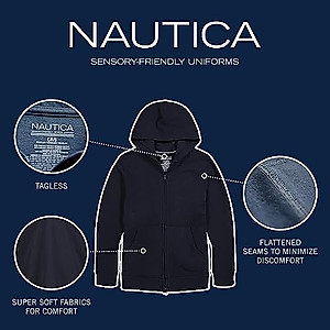 Nautica Boys' Long Sleeve Sensory-Friendly Fleece Full Zip Hoodie, Navy, 4