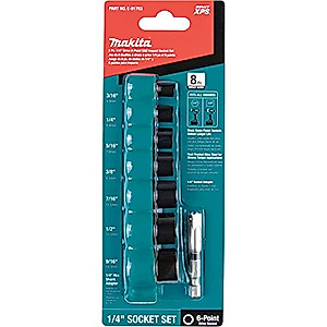 Makita E-01703 Impact XPS™ 8 Pc. 1/4" Drive 6-Point SAE Impact Socket Set w/Standard Socket Adapter