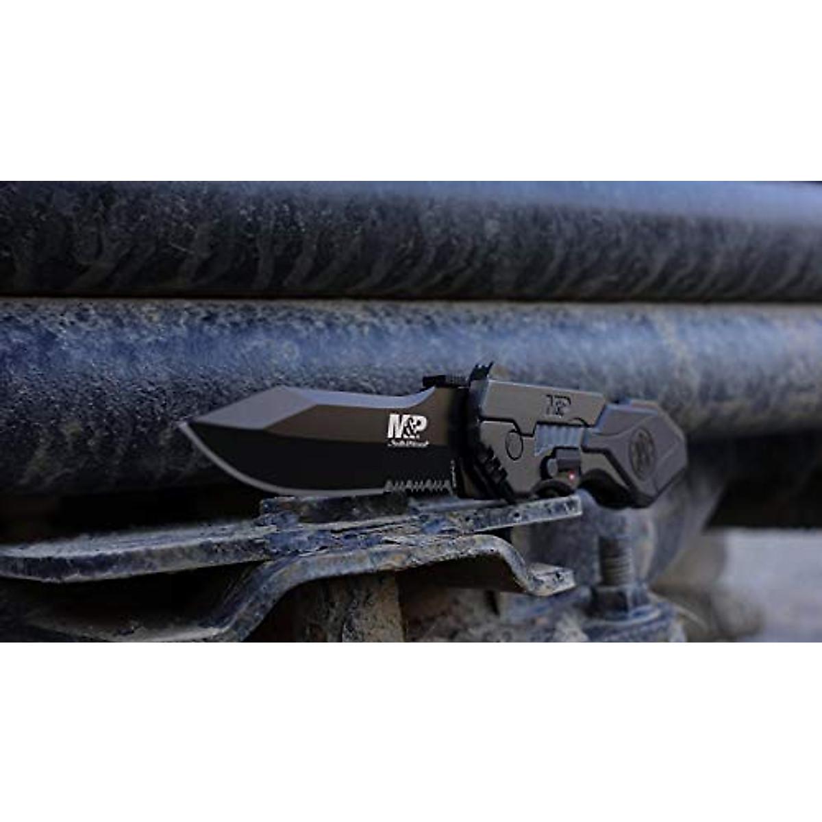 Smith & Wesson SWMP4LS 8.6in S.S. Assisted Folding Knife with 3.6in Serrated Clip Point Blade and Aluminum Handle for Outdoor Tactical Survival and EDC , Black