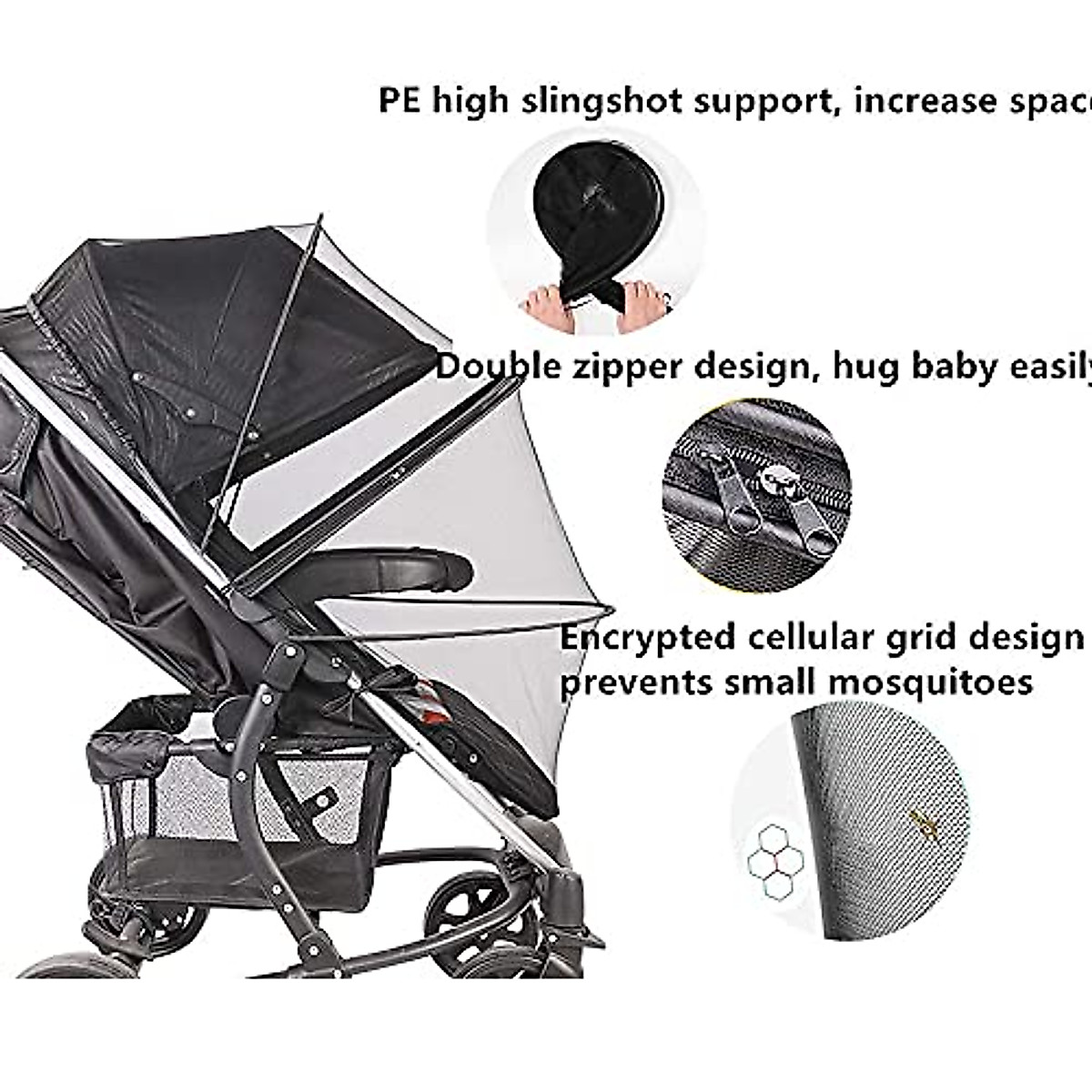 Mosquito Netting for Stroller, Encrypted Stroller Mosquito Net Full Cover, Stretchable Netting Breathable Folding Dual-Use Zipper Mesh Mosquito Net for Baby Car seat Cover (Black), XLXQ012
