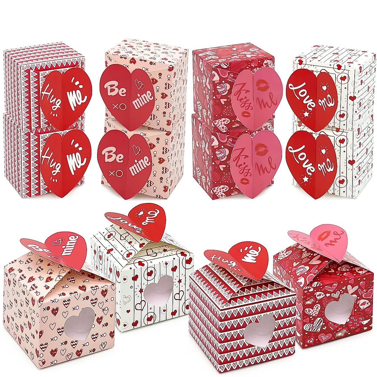 Aviski 12Pcs Valentine's Day Treat Boxes Small Goodie Present Boxes Recycled Party Favor Boxes Heart Printed Cardboard Box for Candy, Cookies and Party Favors, 4 Patterns