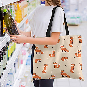 visesunny Women's Large Canvas Tote Shoulder Bag Fox Animal Top Storage Handle Shopping Bag Casual Reusable Tote Bag for Beach,Travel,Groceries,Books