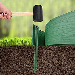 MTB Landscape Edging Coil Kit 4 Inch High Terrace Board with 12 10-inch Spikes，40 FEET, Green
