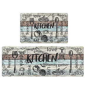 HEBE Anti Fatigue Kitchen Rug Set of 2 Non Slip Cushioned Kitchen Mats for Floor Waterproof Comfort Kitchen Rugs and Mats Farmhouse Chef Mats Floor Carpet for Sink,Laundry Room