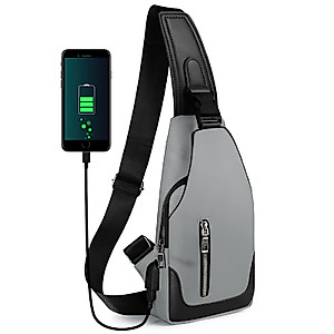 Aucuu Sling Backpack with USB Charging Port, Chest Bag Crossbody Daypack Shoulder Bag for Men, Hiking, Cycling, Travel - Black