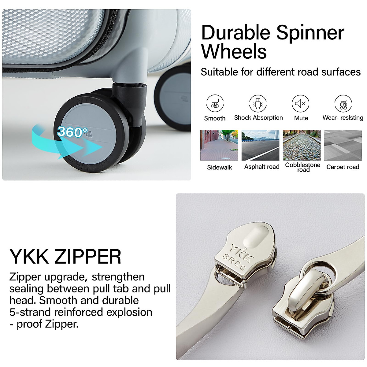 Hanke 24 Inch Checked Luggage with Spinner Wheels PC Hard Shell Suitcases Top Open Aluminum Frame Travel Luggage Rolling Suitcase for Woman Men.(Grey)