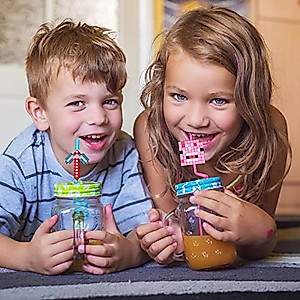 NITELUO 24Pcs Miner Craft Birthday Party Supplies Reusable Drinking Straws,8 Designs Pixel Themed Party Favors with 2 Cleaning Brush MWXG