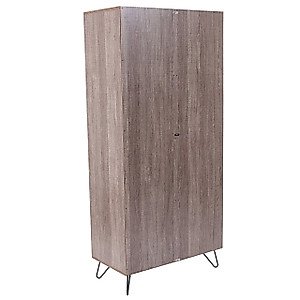 Flash Furniture Woodridge Collection 59.25"H 6 Cube Storage Organizer Bookcase with Metal Cabinet Doors and Metal Legs in Rustic Wood Grain Finish