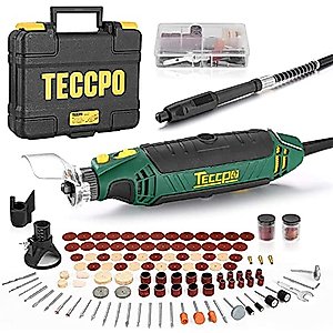 TECCPO Rotary Tool Kit, 110 Accessories, 4 Attachments, Carrying Case, 6 Variable Speed with Flex shaft, Protective Shield, Sharpening Guide, Cutting Guide, Ideal for Crafting Project and DIY