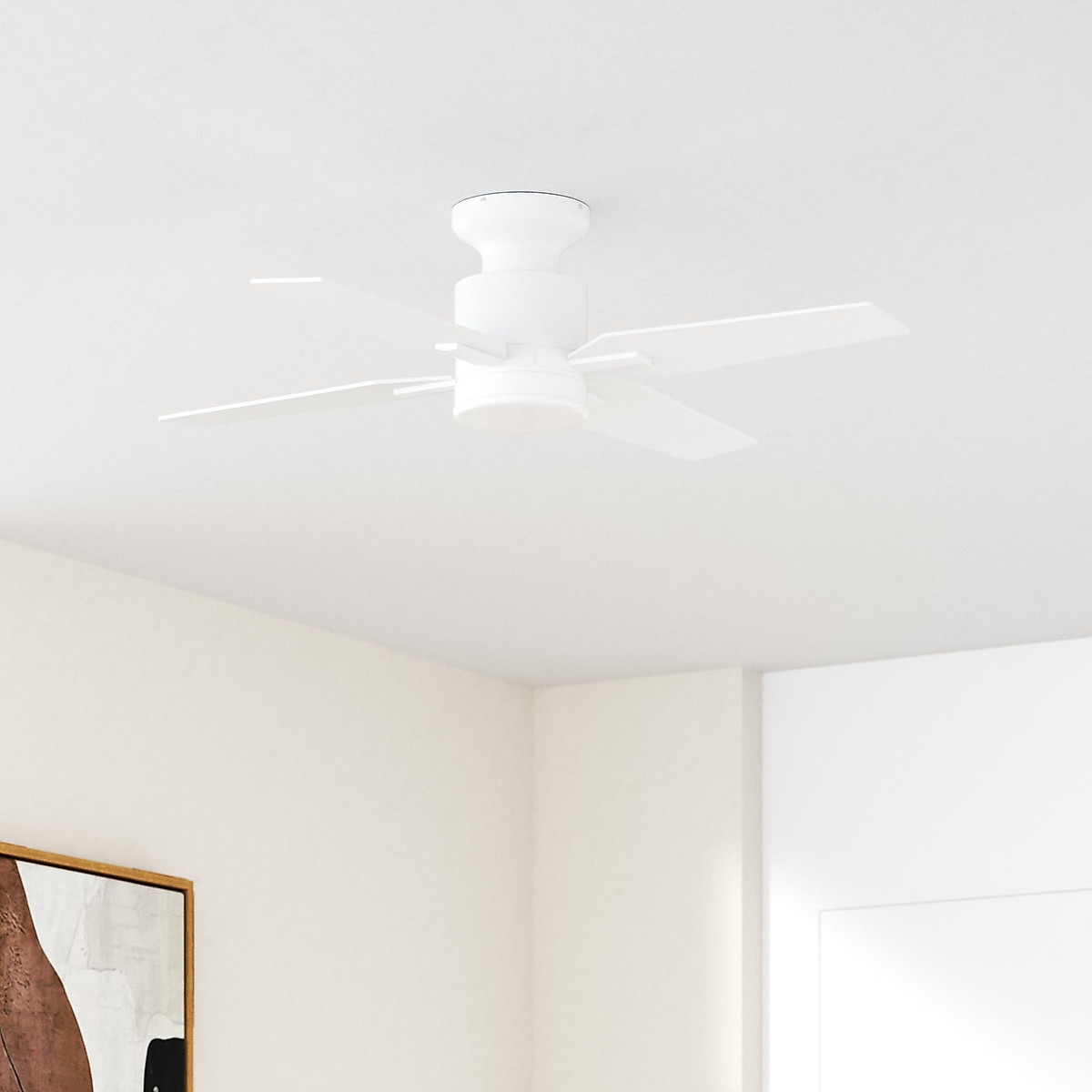 Ohniyou Ceiling Fan with Lights Flush Mount,40'' Small Ceiling Fans with Lights and Remote Control,Indoor Outdoor Quiet DC White Low Profile Ceiling Fan for Patio Kitchen Dining Room Bedroom