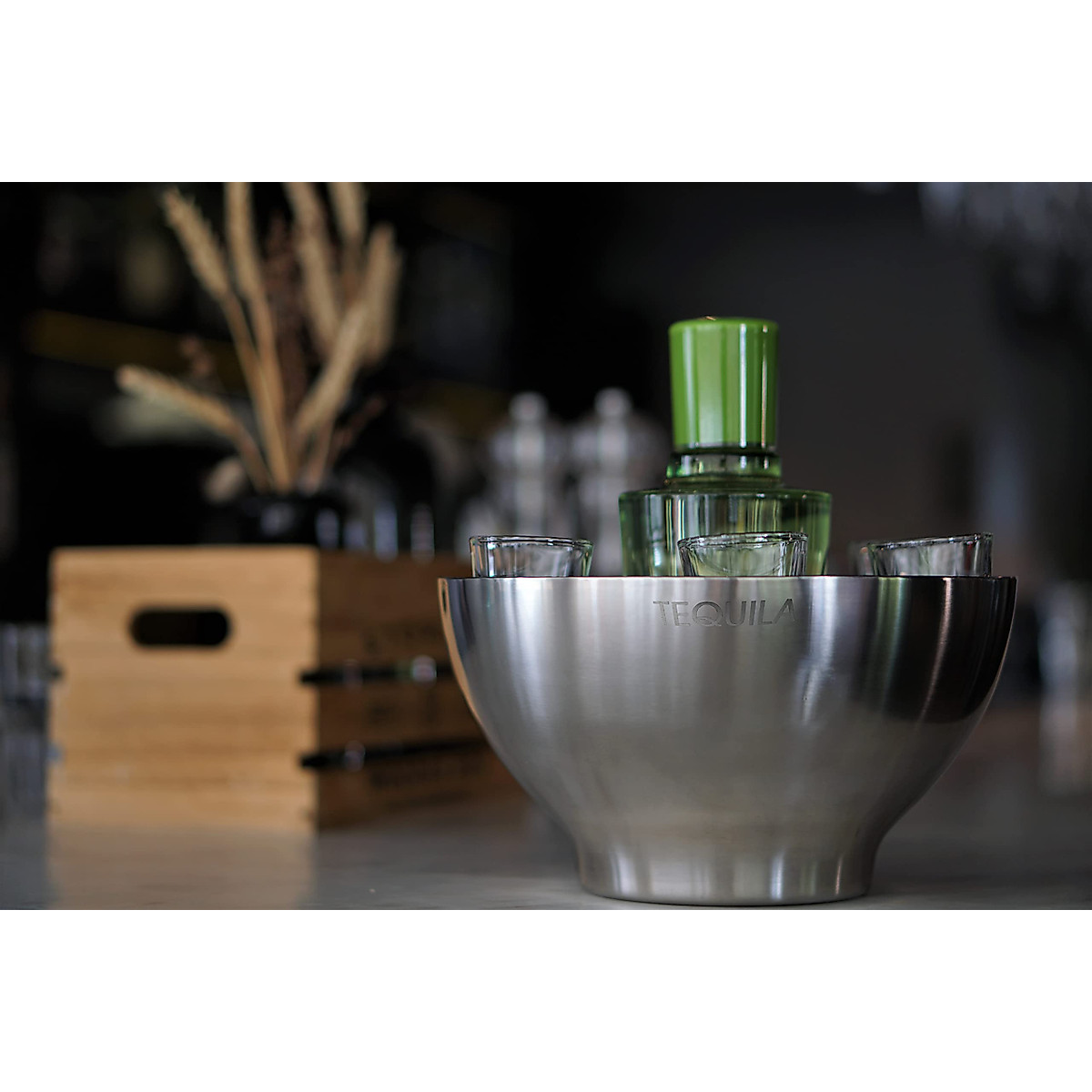 Maverick Unity Tequila Glasses and Bottle Holder on Ice, Tequila Gift Set, 6 Shot Glasses included - Tequila serving set.