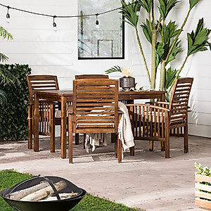 Walker Edison Rendezvous Modern 5 Piece Solid Acacia Wood Outdoor Dining Set, Set of 5, Dark Brown