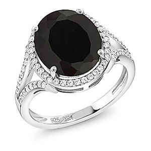 Gem Stone King 925 Sterling Silver 12X10MM Oval Gemstone Birthstone Halo Engagement Ring | Wedding Anniversary Promise Ring For Women | Available In Size 5,6,7,8,9