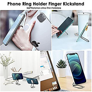 Phone Ring Holder Finger Kickstand, 360° Rotation Cell Phone Ring Holder Stand Metal Phone Back Grip for Magnetic Car Mount Foldable Cell Phone Stand Compatible with Most Smartphones