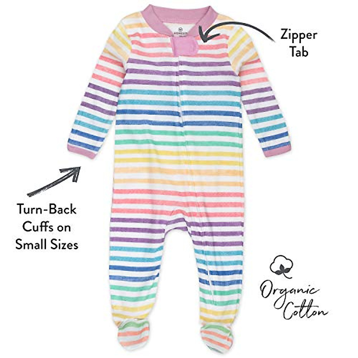 HonestBaby unisex baby Organic Cotton Footed & Play Pajamas and Toddler Sleepers, Rainbow Stripe, Newborn US