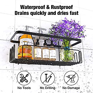 AKTETCN Shower Caddy Basket, Self Adhesive Shower Shelves, Wall Mounted Rustproof Bathroom Shower Organizer, No Drilling Stainless Steel Shower Rack for Bathroom, Toilet, Kitchen, 2 Pack, Black