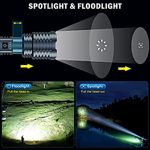 Flashlights 1800000 High Lumens, Super Bright Rechargeable Flash Light, Powered by Battery, Waterproof Powerful LED Flashlights-Zoomable 5 Modes-31H Runtime-Holster for Emergency Camping