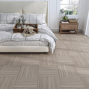 VaryStyle 12x12 Vinyl Flooring Peel and Stick Wood Look Floor Tile - 10 Pack Waterproof Self Adhesive Removable Sticky Tiles for Bathroom, Bedroom, Kitchen