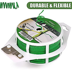 Plant Ties, 492FT/150m Green Garden Wire, Sturdy Plant Ties for Support, Garden Ties with Cutter for Tomatoes Vines, Plant Wire Tie Wire for Indoor, Outdoor, Home and Office Use