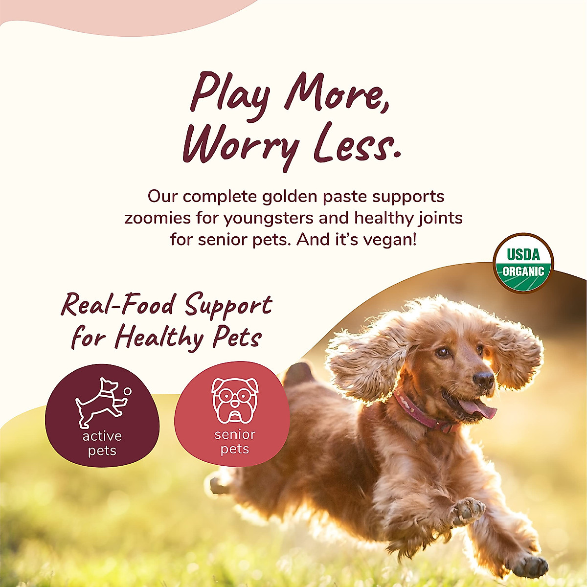 kin+kind Hip+Joint Supplement Dogs & Cats - Organic Healthy Hip+Joint Supplement - Vet Formulated Natural Formula with Organic Turmeric, Black Pepper and Coconut- Large 8oz - Made in USA