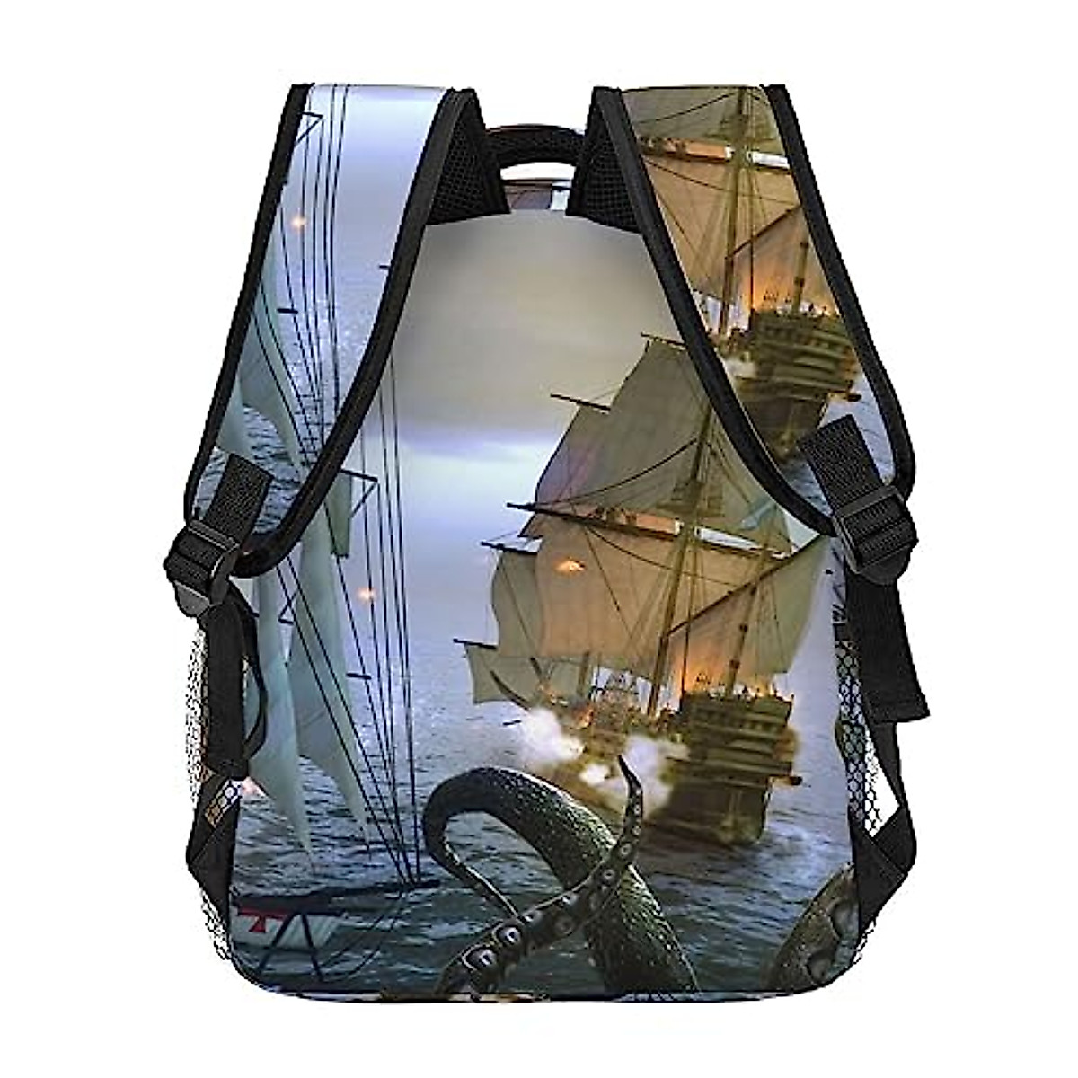 EVANEM Octopus Pirate Ship Printed Laptop Backpack Casual Backpack Lightweight Travel Backpack Hiking Backpack Work Backpack For Aldult