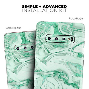 DesignSkinz Mint Marble & Digital Gold Foil V6 Protective Vinyl Decal Wrap Skin Cover Compatible with The Samsung Galaxy S20 (Screen Trim & Back Glass Skin)