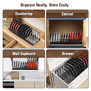 Housolution Pot Lid Organizer, Upgraded Expandable Pot and Pan Organizer with 14 Adjustable Deeper U-Shaped Dividers, Pot and Pan Storage Rack Lid Holder for Cabinet, Black