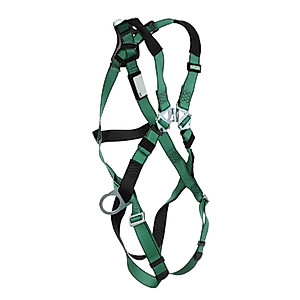 MSA 10197231 V-Form Full Body Safety Harness - Size: Extra Large, D-Ring Configuration: Back/Hip, Qwik Fit Leg Straps, Color: Green, Full Body Harness, Durable, Fall Protection