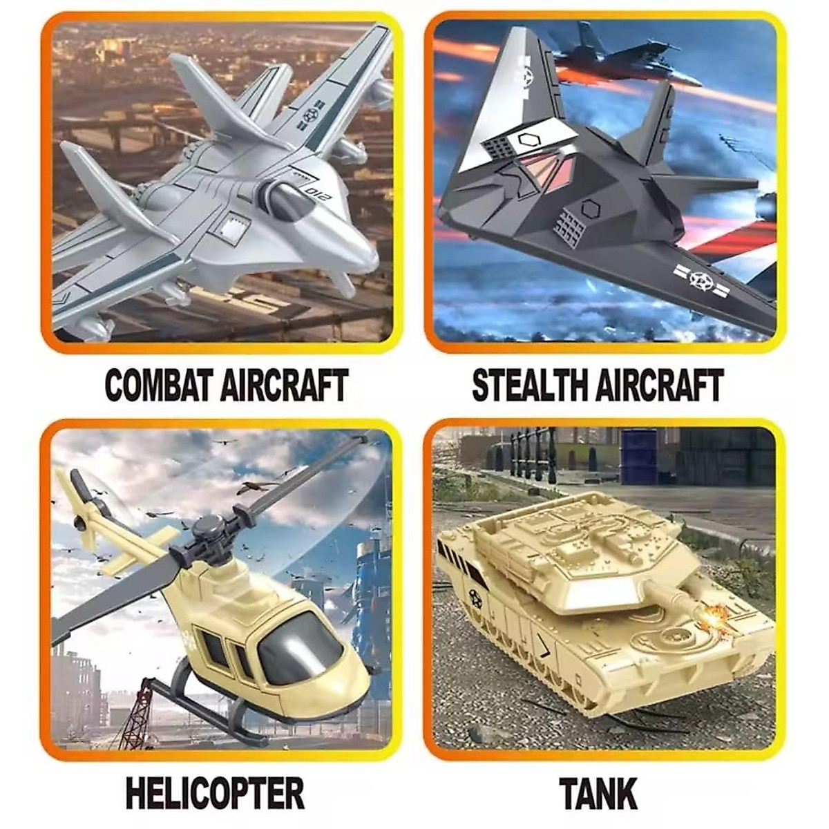 12 PCS Military Plastic Army Men Vehicles Toy Playset - Includes Stealth Bomber, Tanks, Helicopter, Fighter Jets and More for Kids, Boys