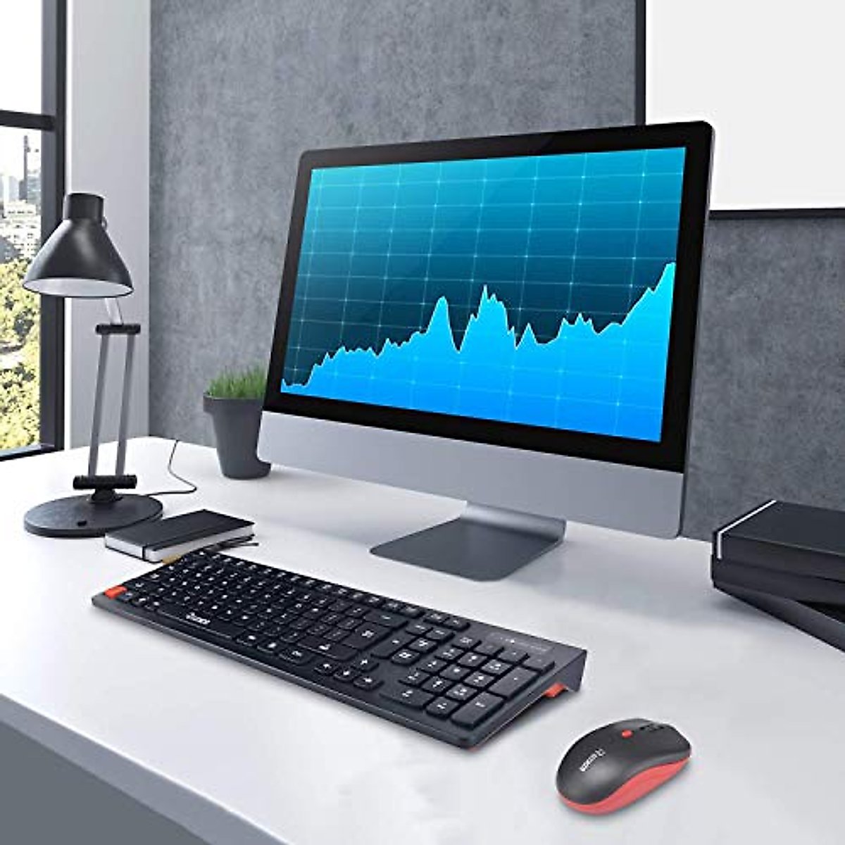 Wireless Keyboard and Mouse Combo ，DPI 1600, 2.4GHz Wireless Connection, Long Battery Life, Computer Keyboard and Mouse for PC, Desktop.Laptop, RECCAZR WC500 Design for Office and Home (Black)