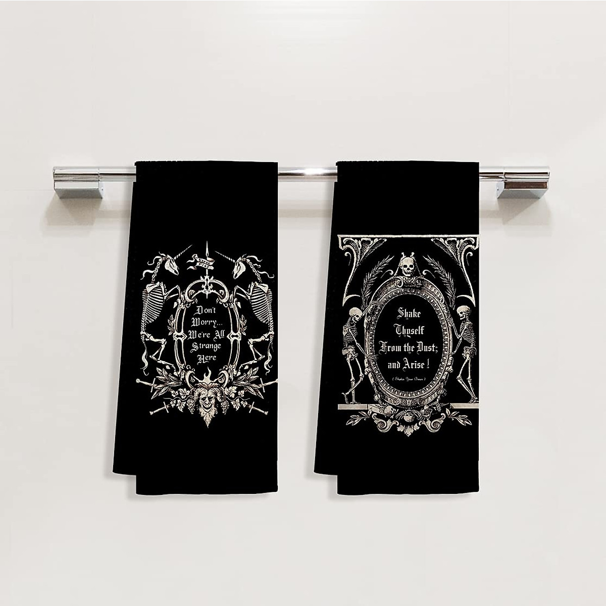 Voatok Dark Memento Mori The Undead Gothic Macabre Art Kitchen Towels Dish Towels Set of 4,Gothic Skull Halloween Kitchen Hand Towels,Skull Lovers Gifts,Tarot Lovers Gifts